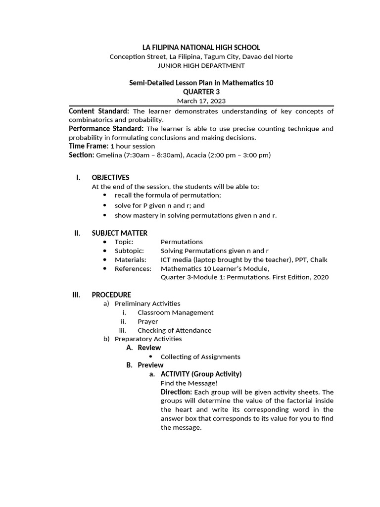 Solving Permutation Given N and R | PDF | Permutation | Mathematics