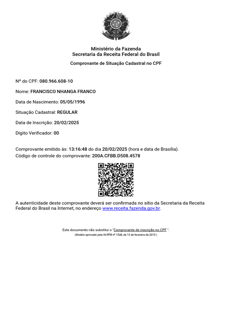 Comprovante de Situação Cadastral CPF | PDF