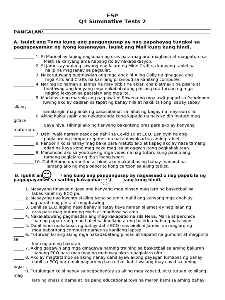 ESP -Summative test 2 | PDF