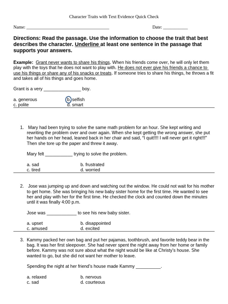 FAYZAAN MALIK - Copy of Character Traits With Text Evidence Short ...