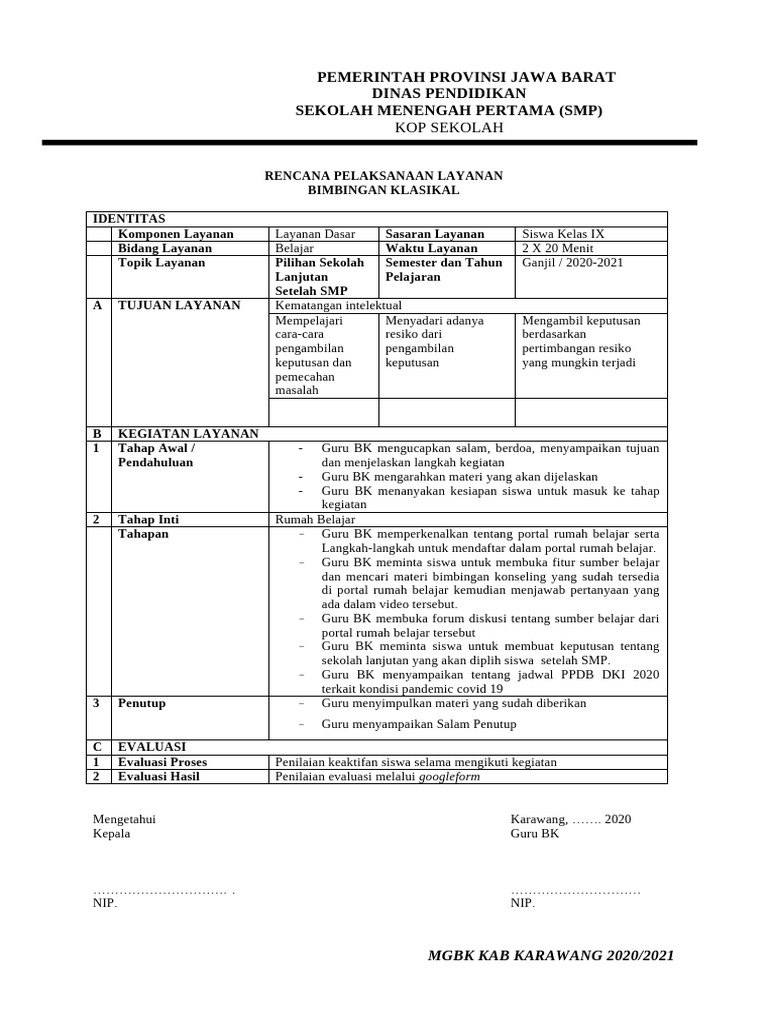 RPL KLASIKAL BK Kelas 9 | PDF