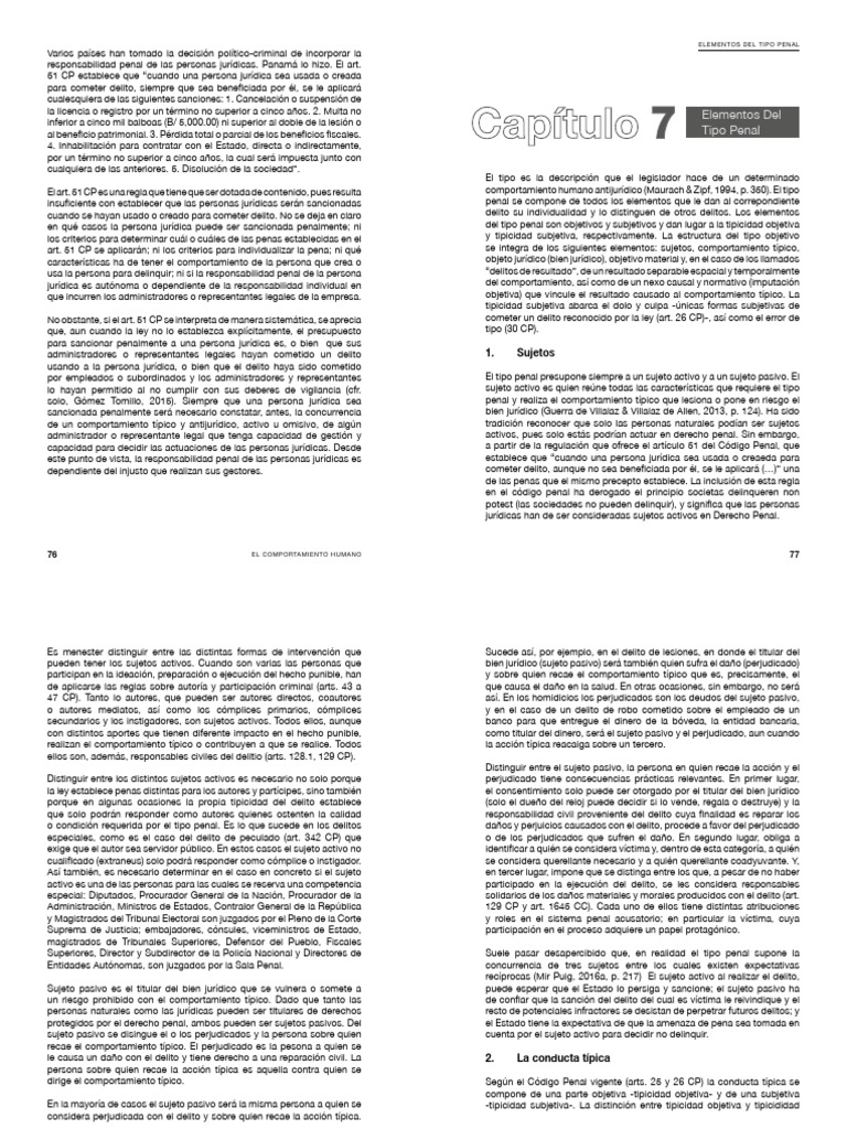 Elementos del Tipo Penal en Derecho | PDF | Derecho penal | Intención ...