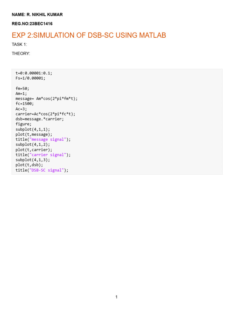 Exp 3 DSBSC 1416 | PDF