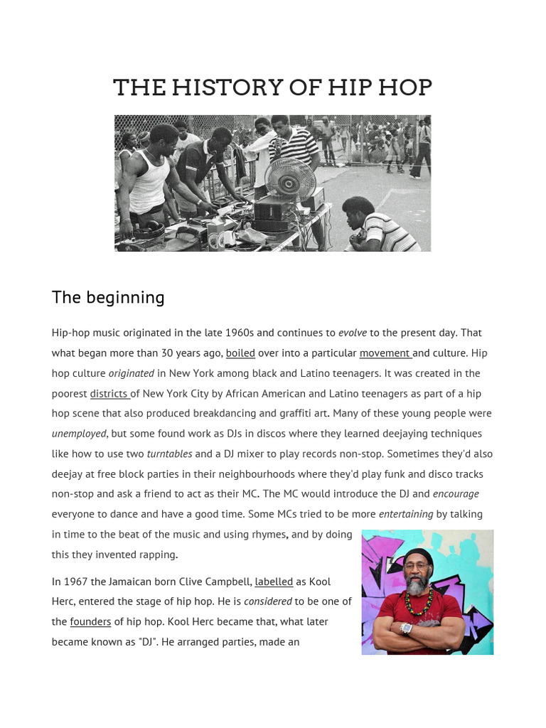 Evolution of Hip Hop Culture | PDF | Hip Hop Music | Disc Jockey