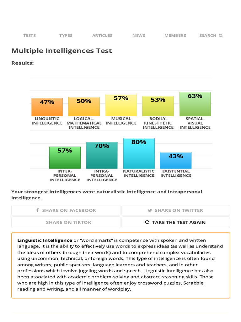 Multiple Intelligences Test | PDF | Intelligence | Learning