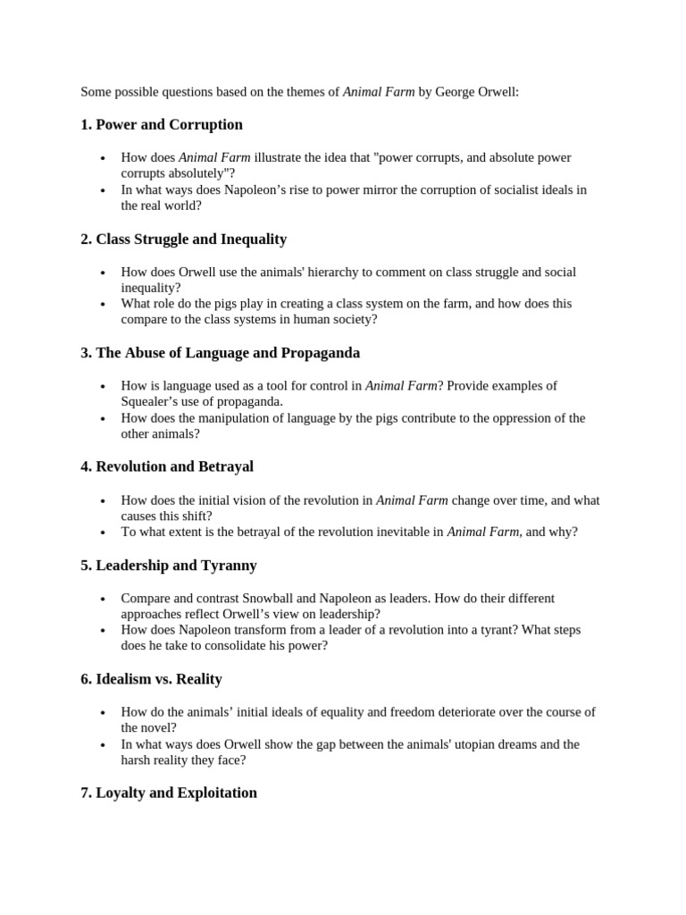 Questions - Theme Animal Farm | PDF | Political Science