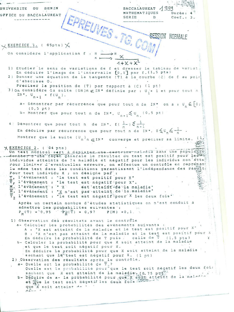 Bac D Math 1999 | PDF