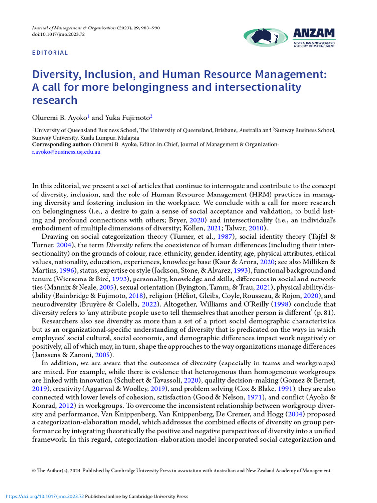 Diversity Inclusion and Human Resource Management A Call For More ...