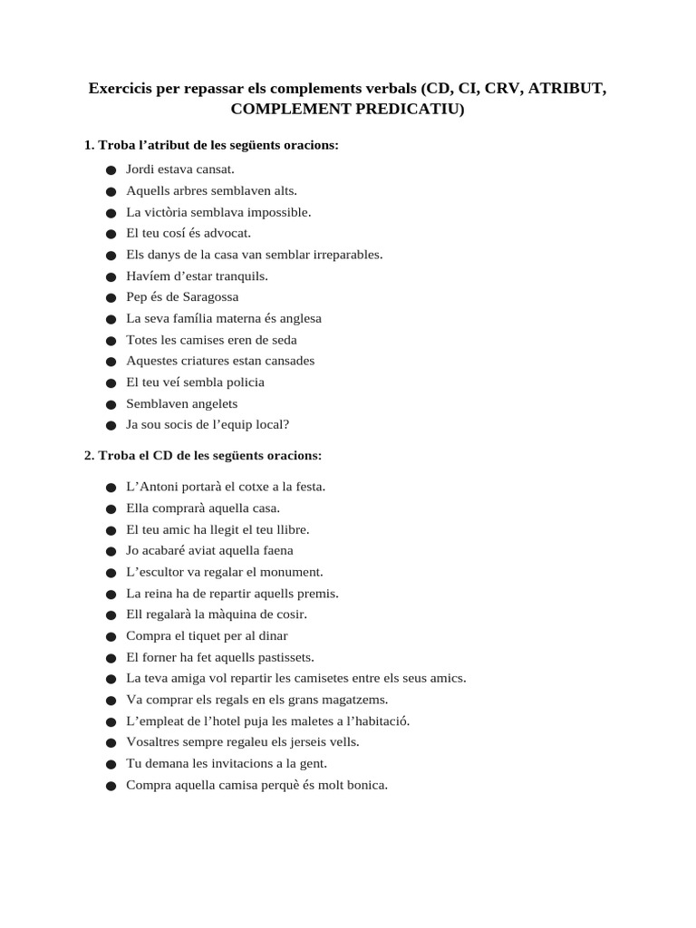 Exercicis per repassar la sintaxi | PDF