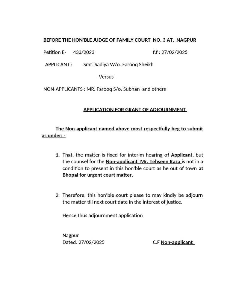 Adjournment Request in Family Court Case | PDF