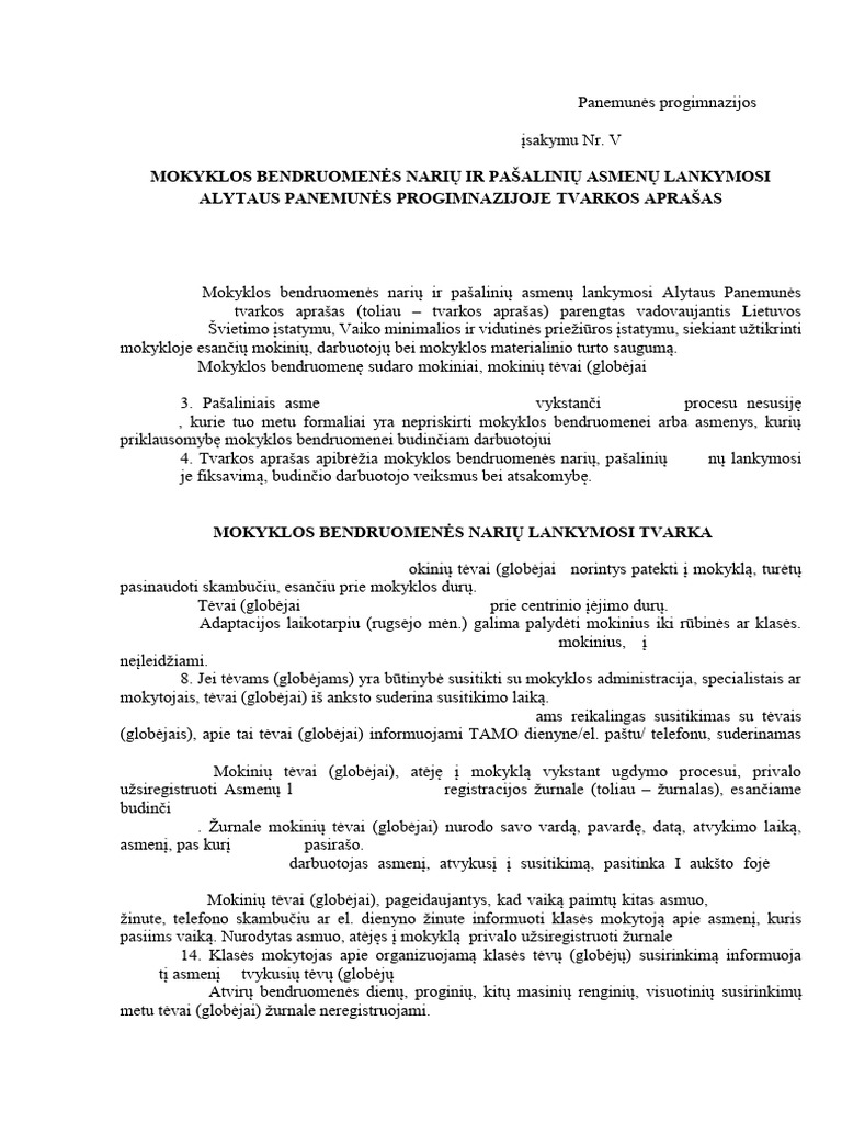 Bendruomenes Nariu Ir Pasaliniu Asmenu Lankymosi Tvarkos Aprasas | PDF