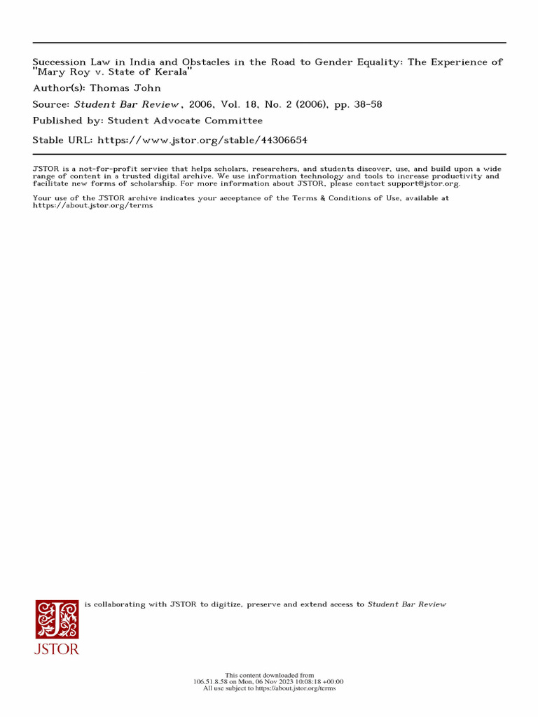 Mary Roy Case: Gender Equality in Succession | PDF | Justice | Crime ...