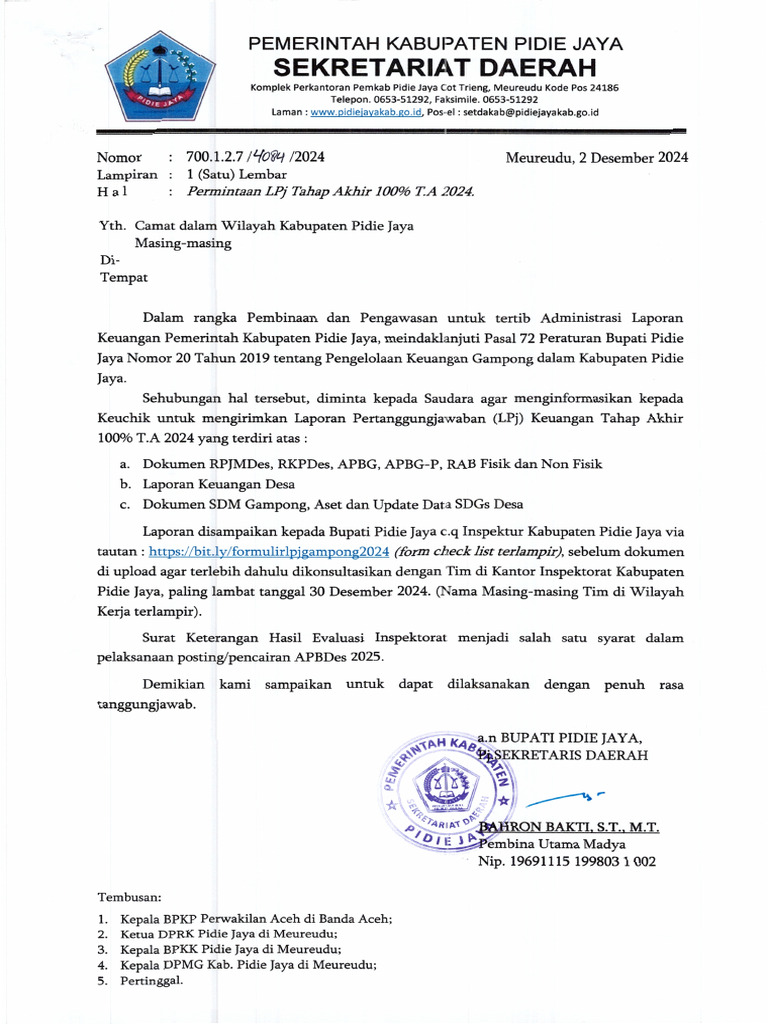 SURAT PERMINTAAN LPJ TAHAP AKHIR 100 TA 2024 | PDF