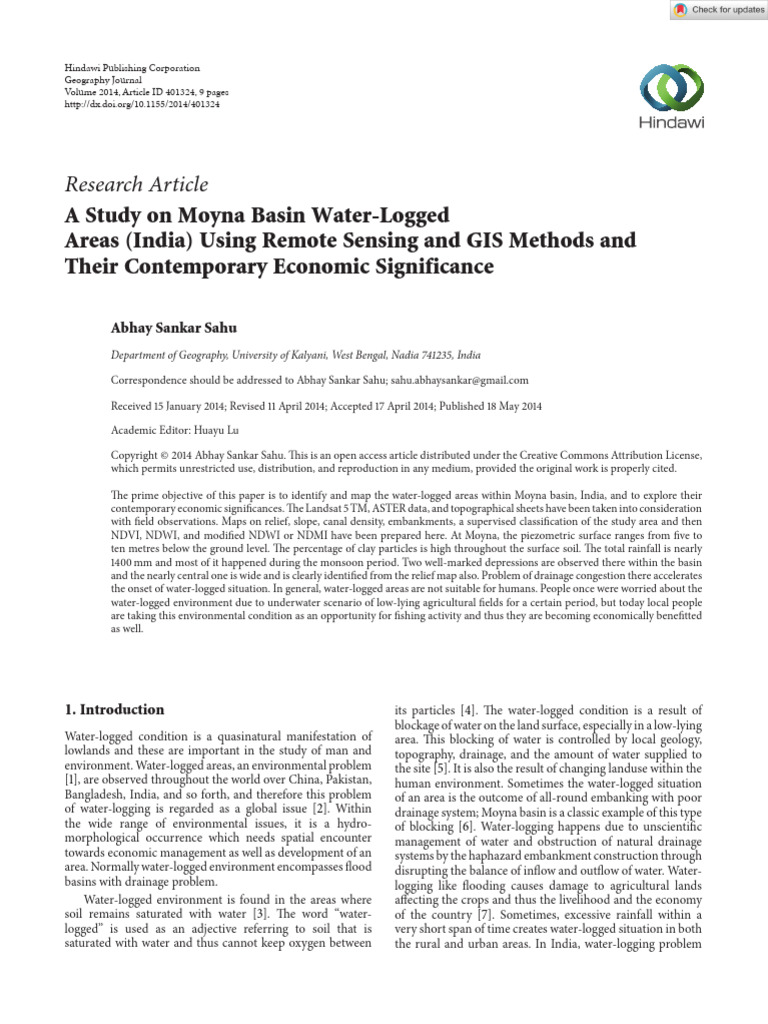 Geography Journal - 2014 - Sahu - A Study On Moyna Basin Water Logged ...