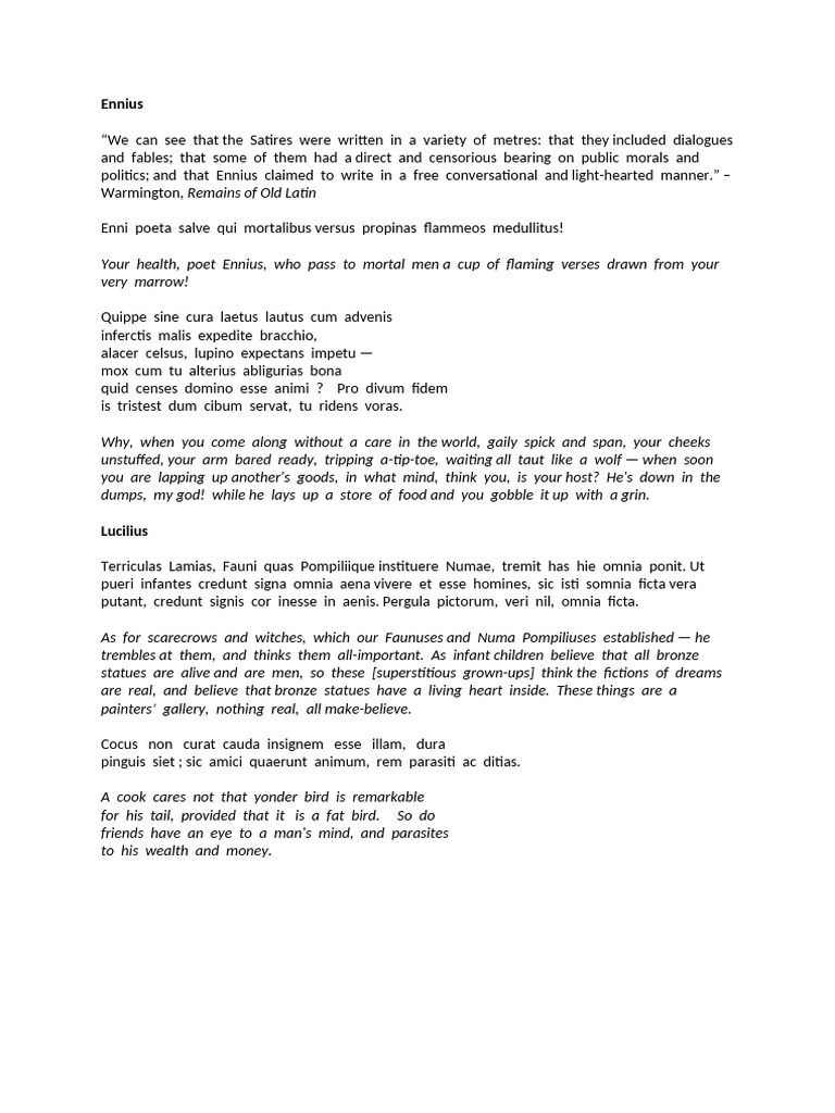 Roman Satire - Examples of Ennius and Lucilius | PDF