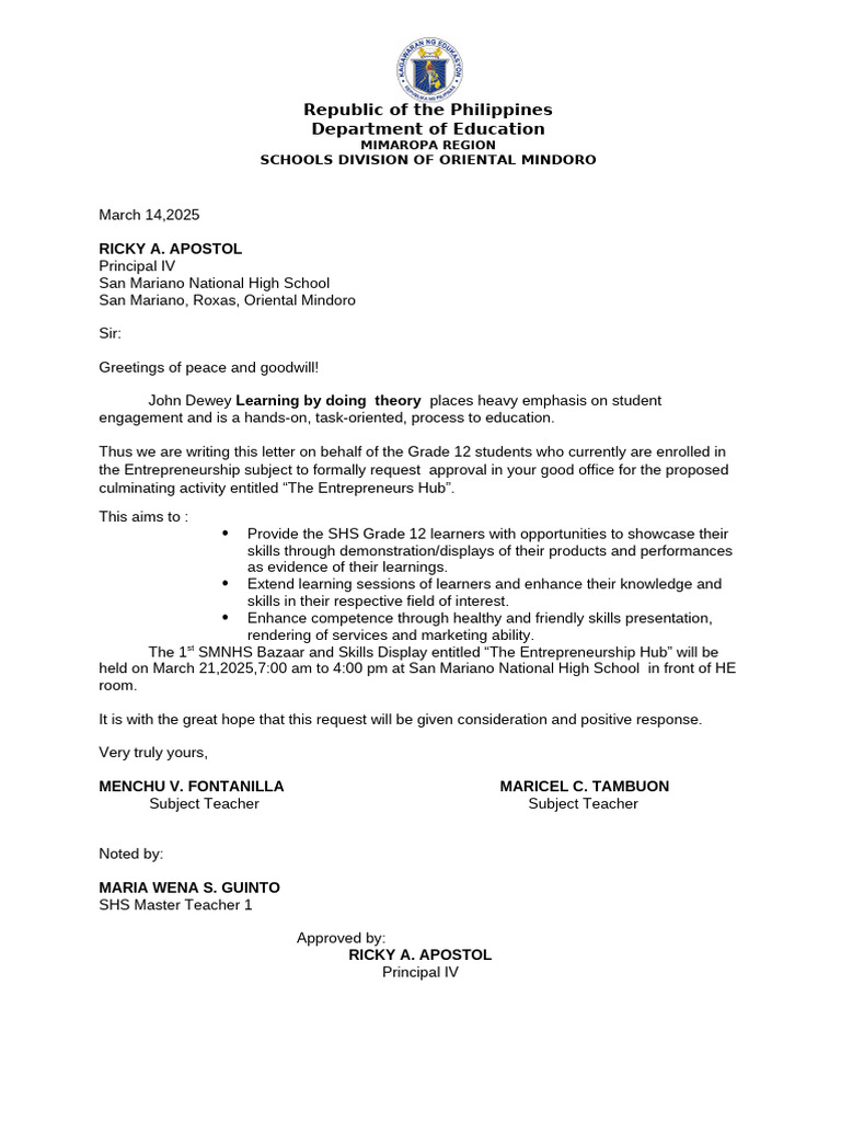 Culmination Request Letter Enrep | PDF