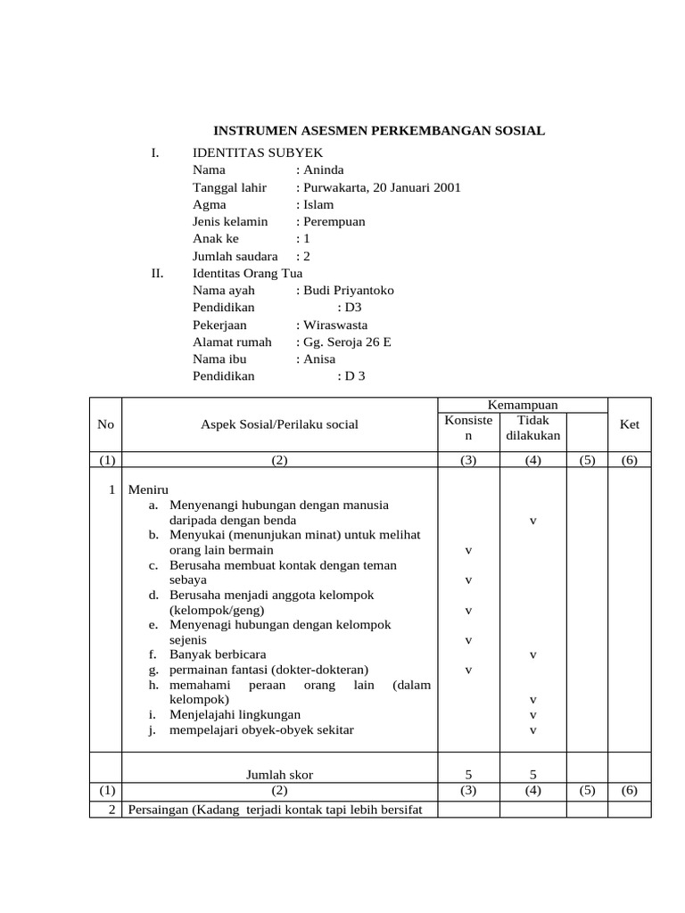 Pengolahan Data Asesmen Perkembangan Sosial | PDF