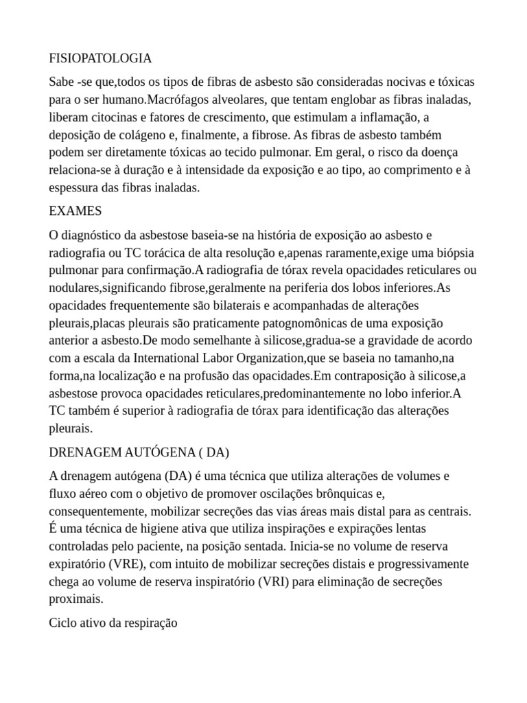 Fisiopatologia e Drenagem Autógena da Asbestose | PDF | Respiração ...