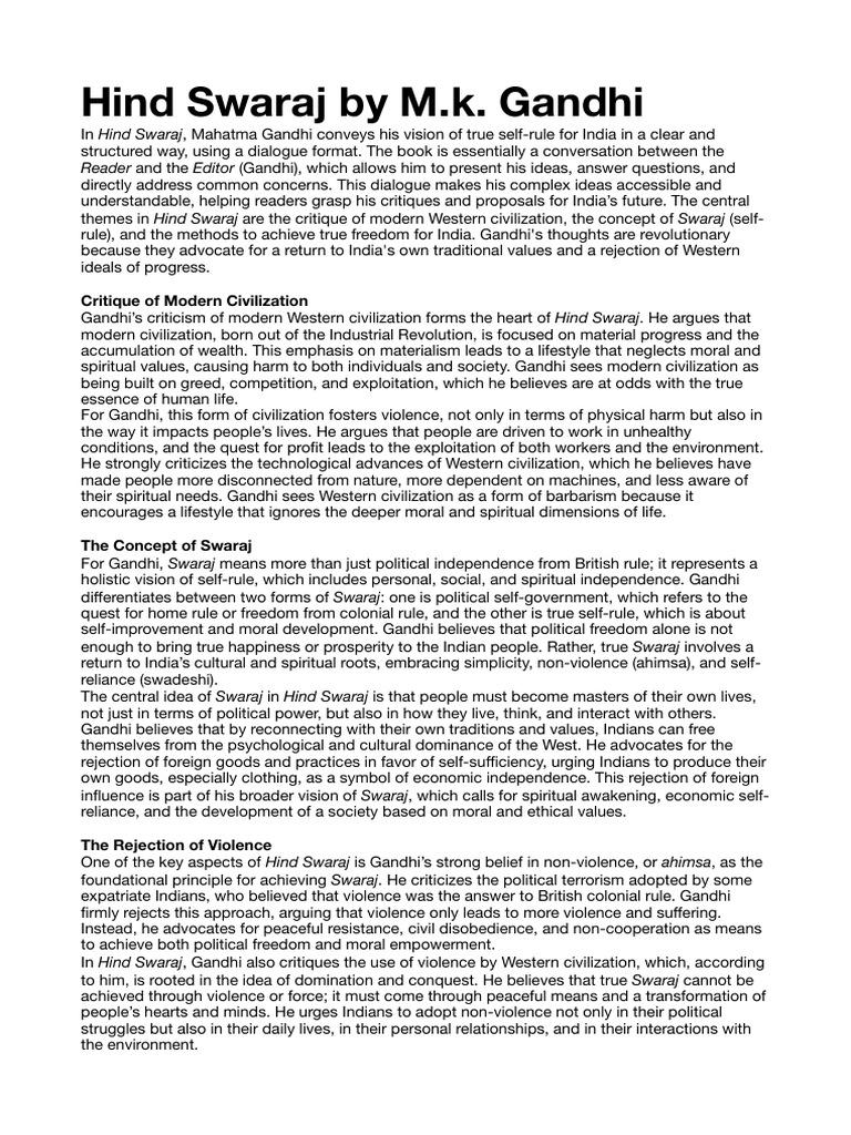 Hind Swaraj by M.K. Gandhi | PDF | Mahatma Gandhi | Nonviolence