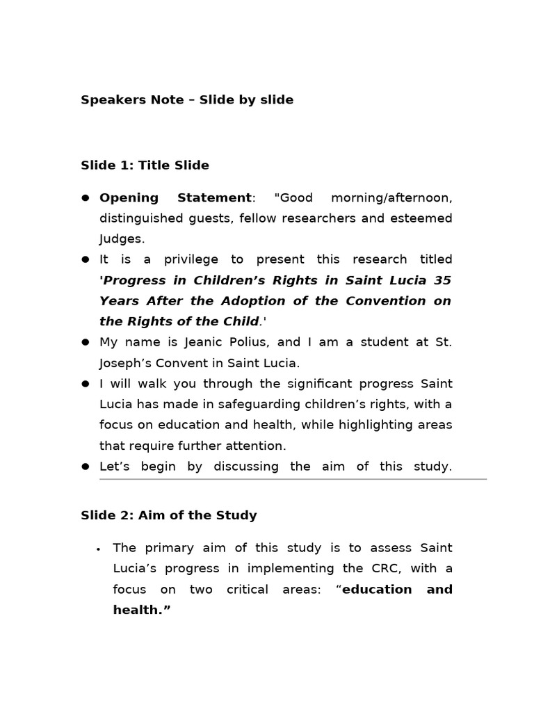 Final Speakers Note Slide by Slide | PDF | Convention On The Rights Of ...