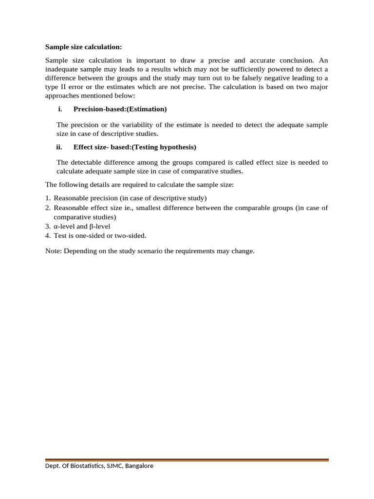 Sample Size Calculation Techniques | PDF | Sample Size Determination ...