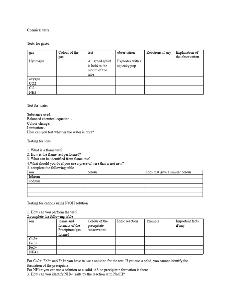 Chemical Tests | PDF