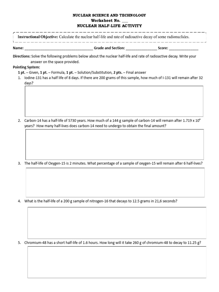 Nuclear Half-Life Activity Worksheet 1 | PDF