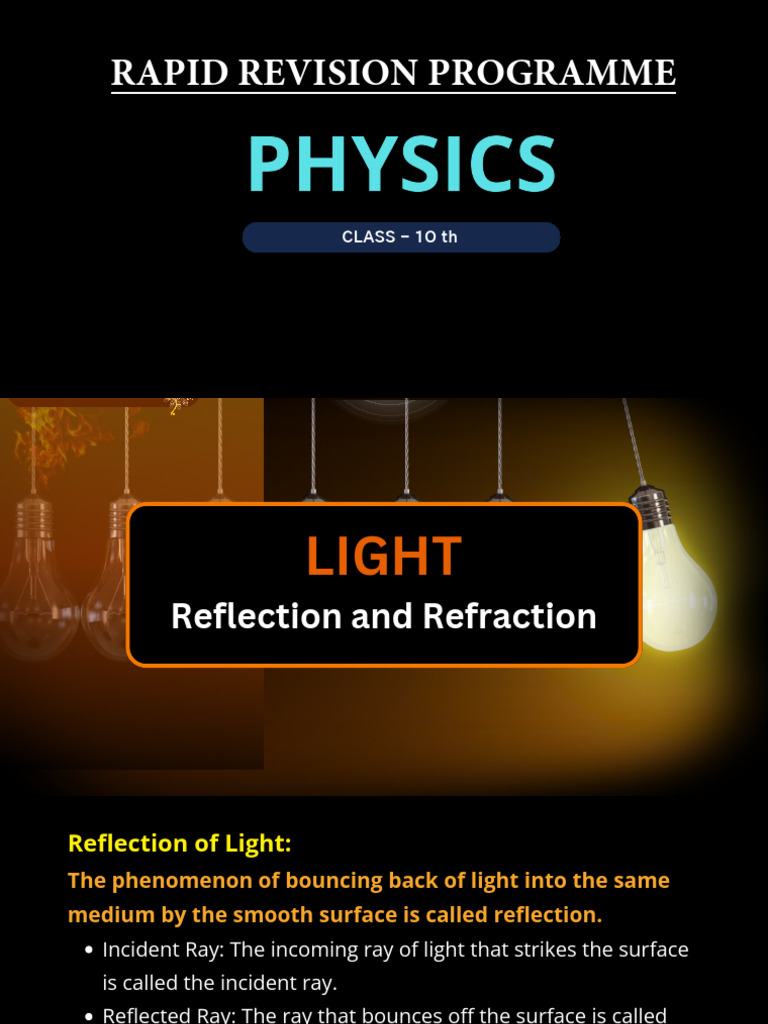 Class 10th Physics RAPID REVISION | PDF | Mirror | Reflection (Physics)
