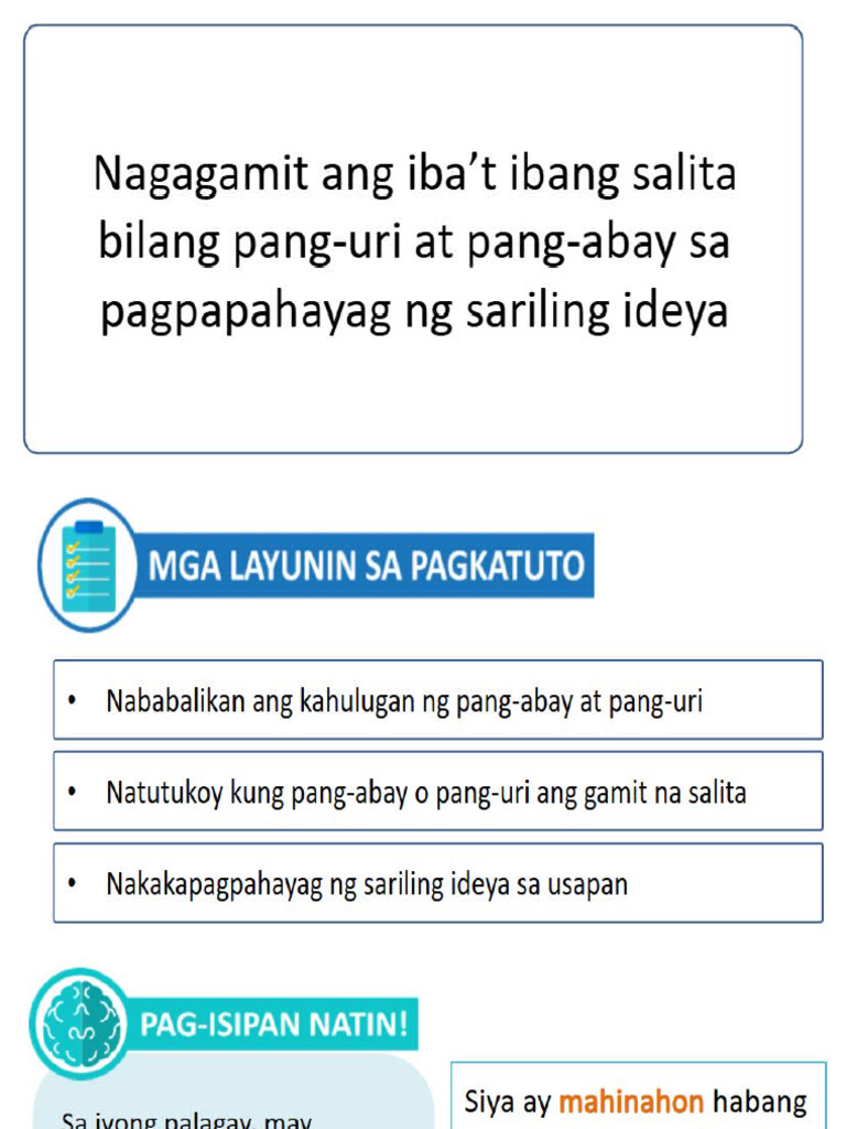 Filipino 6 Q3 L2-Nagagamit Ang PA at PU Sa Pagpapahayag NG Sariling ...
