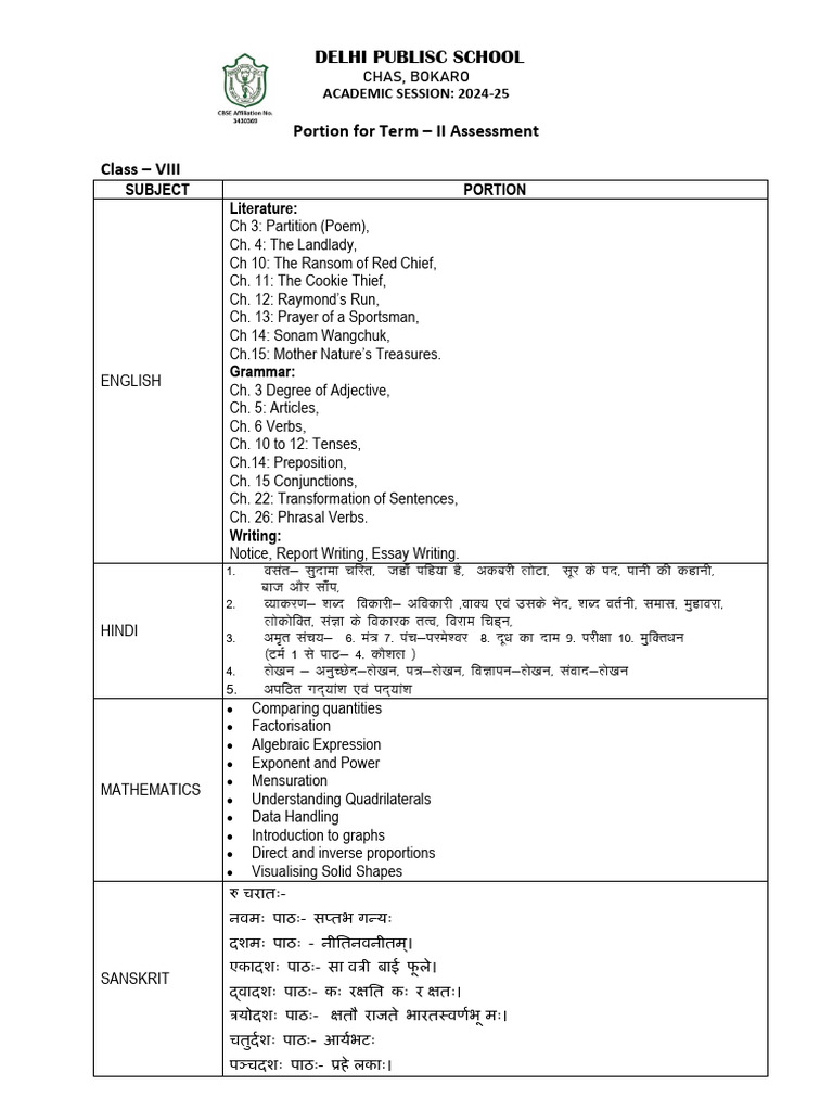 08 - (Class - VIII) Portion For Term II Assessment | PDF | Expense ...