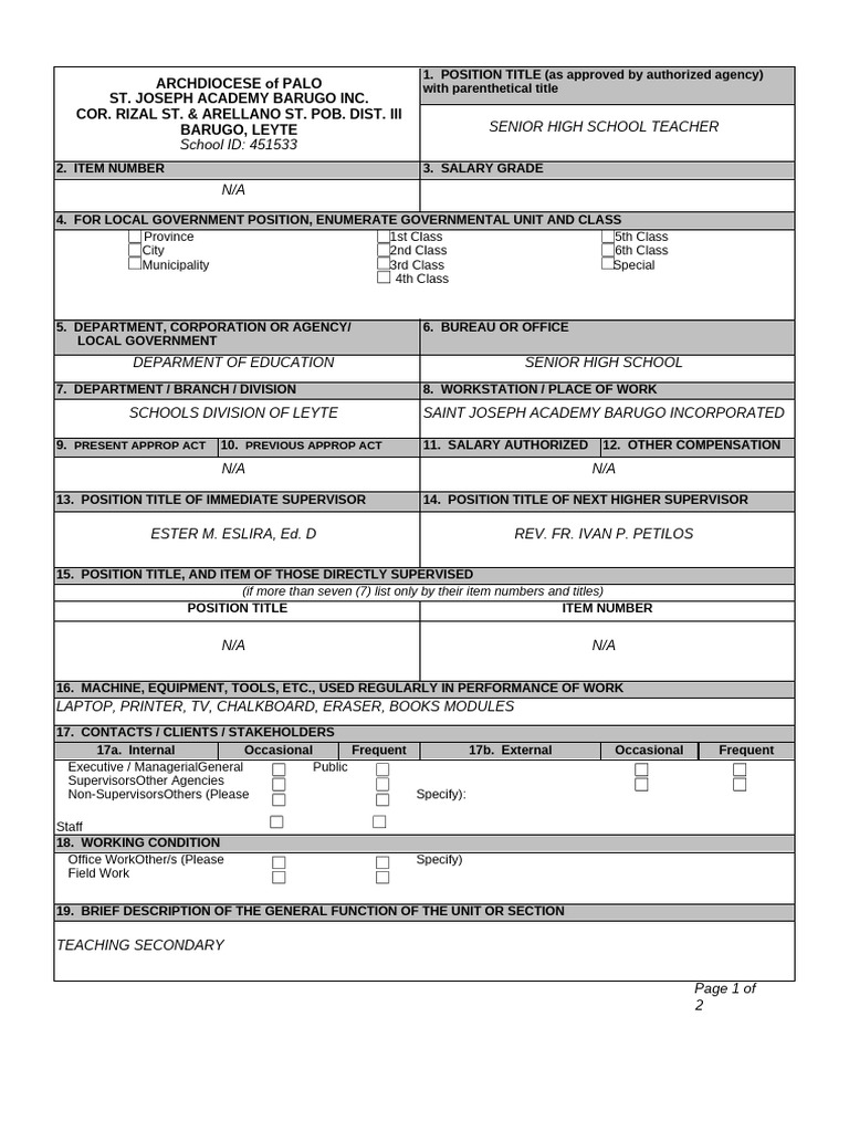Position-Description-Form-DBM-CSC-Form-No.-1 | PDF