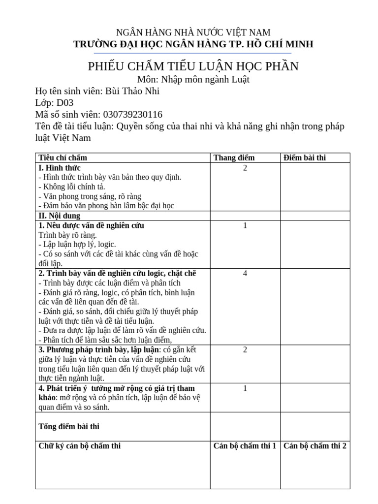 Phieu Cham Tieu Luan | PDF