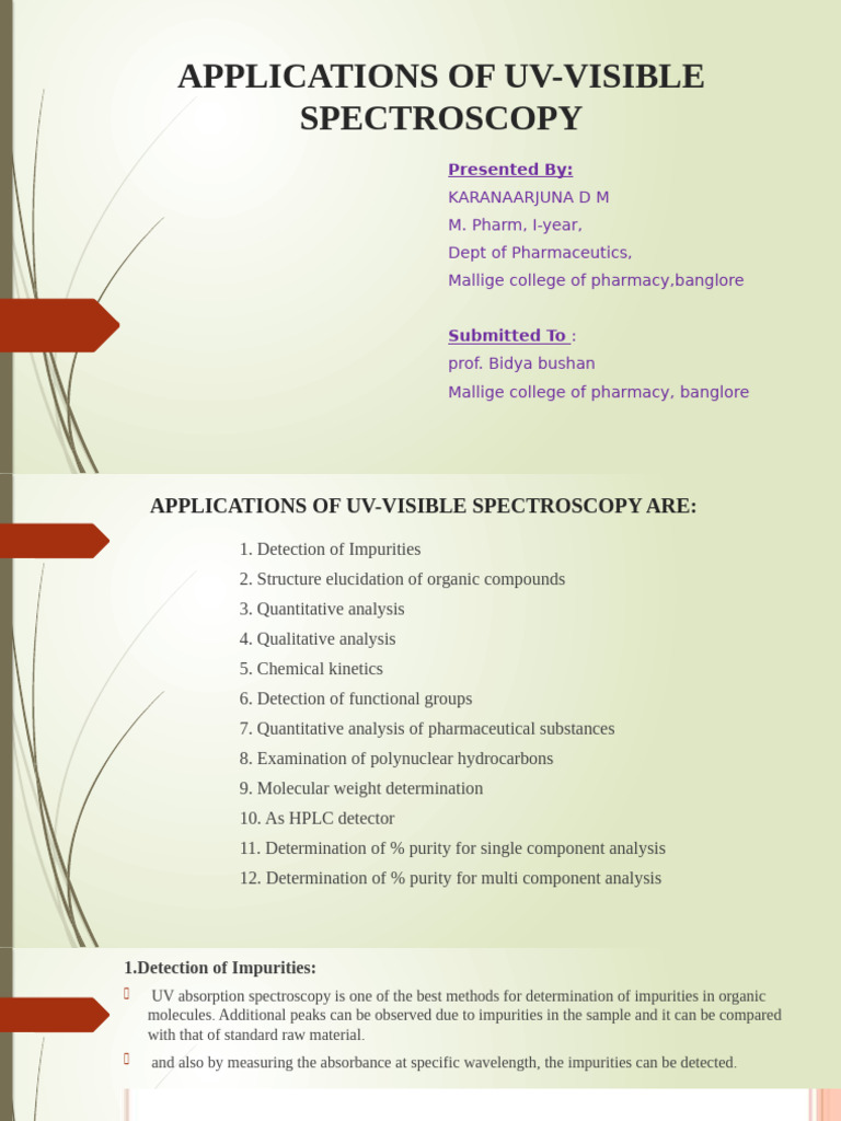 UV-Visible Spectroscopy Applications | PDF | Ultraviolet–Visible ...
