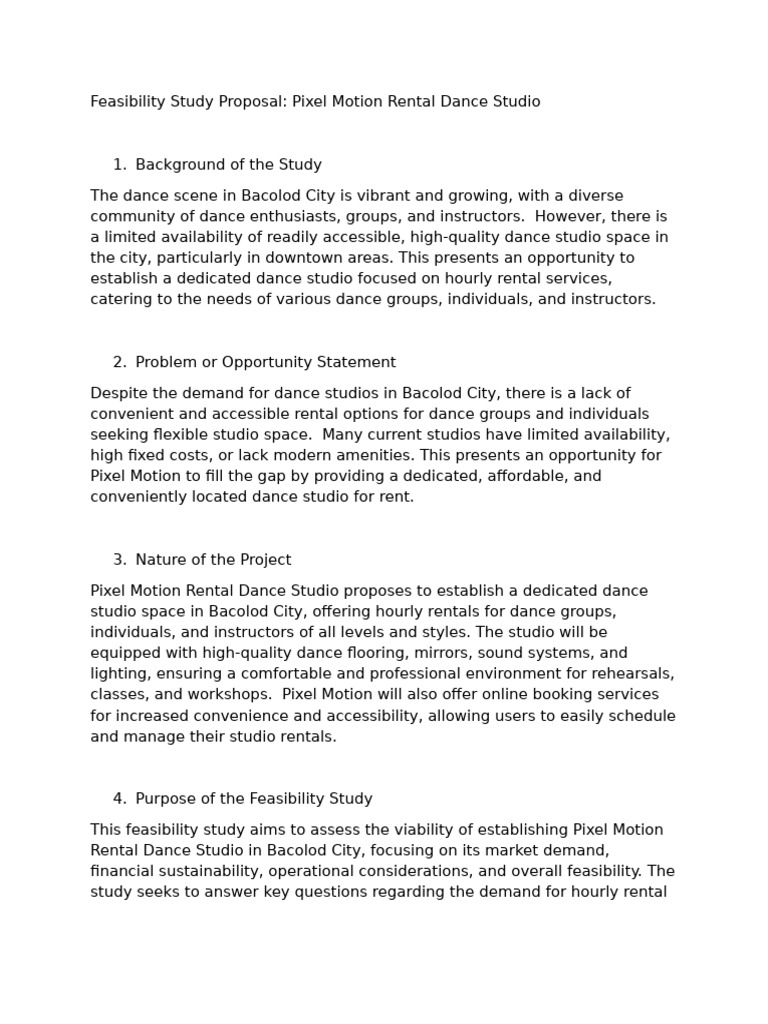 Pixel Motion Dance Rental Studio | PDF | Feasibility Study | Dances