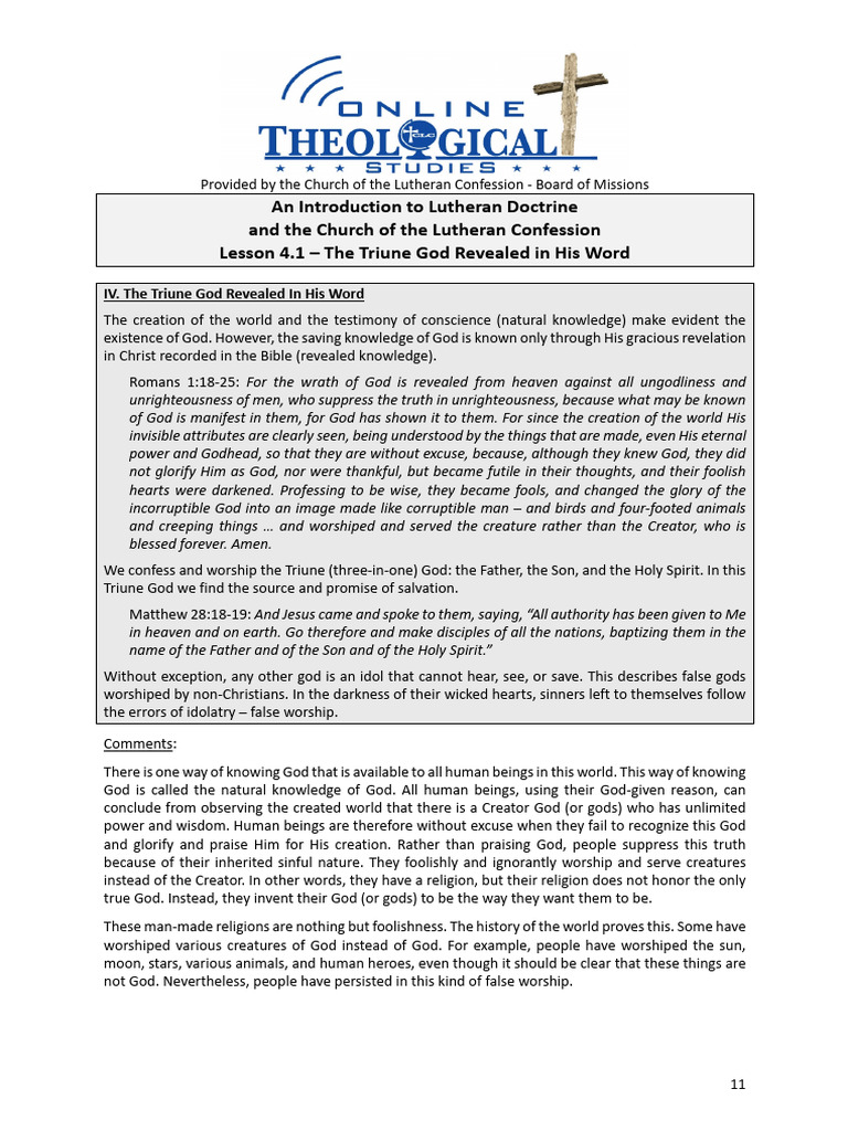 CLC Introduction 4.1 - The Triune God Revealed | PDF | Jesus | Trinity