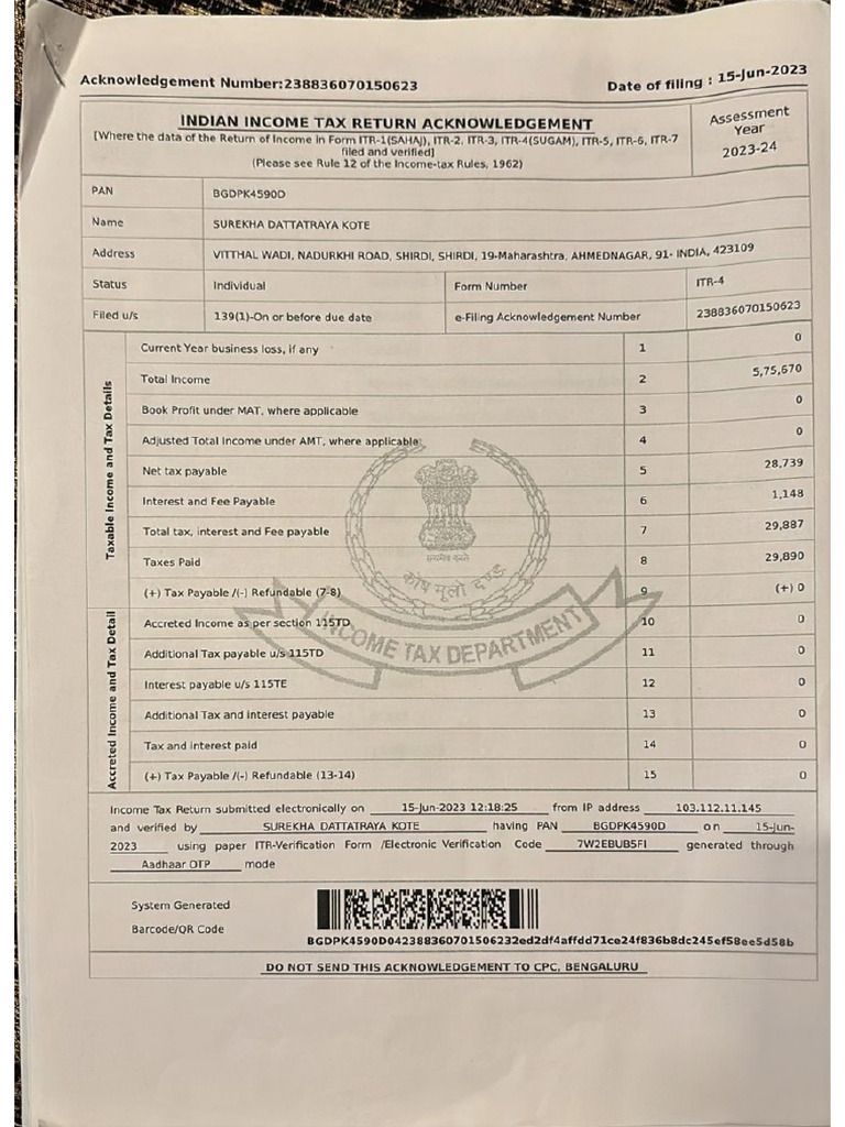 Surekha Kote - ITR 2022-23 | PDF