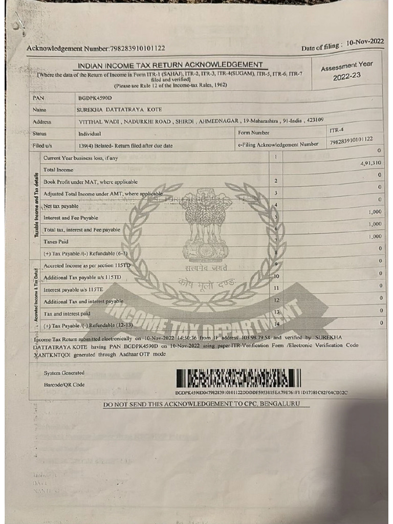Surekha Kote ITR 2023 24 | PDF