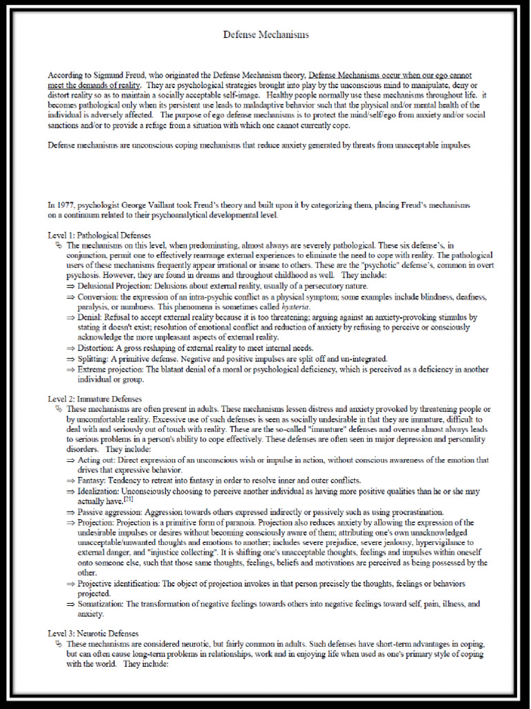 Defense Mechanisms Freud 1 | PDF