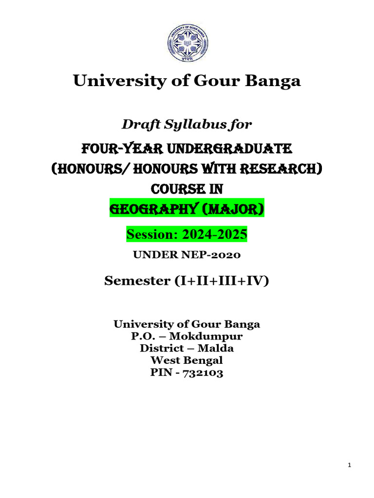 3rd Revised UG Geography Major Syllabus For Session 2024 2025 NEP | PDF ...