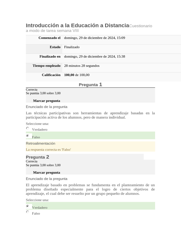 Introducción A La Educación A DistanciaCuestionario A Modo de Tarea ...