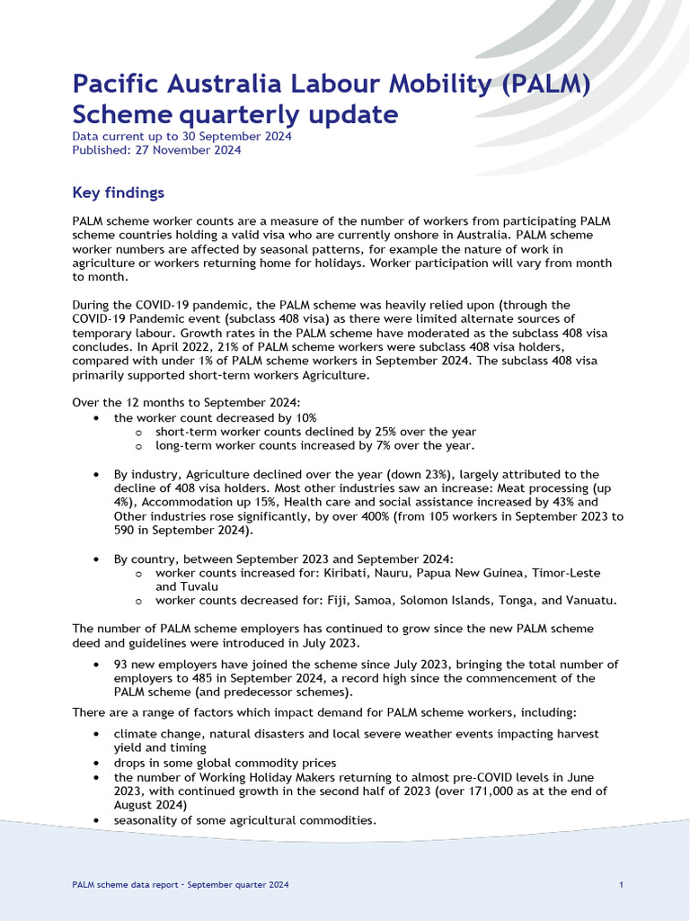 PALM Scheme Data Report Q3 2024 | PDF | Employment | Travel Visa
