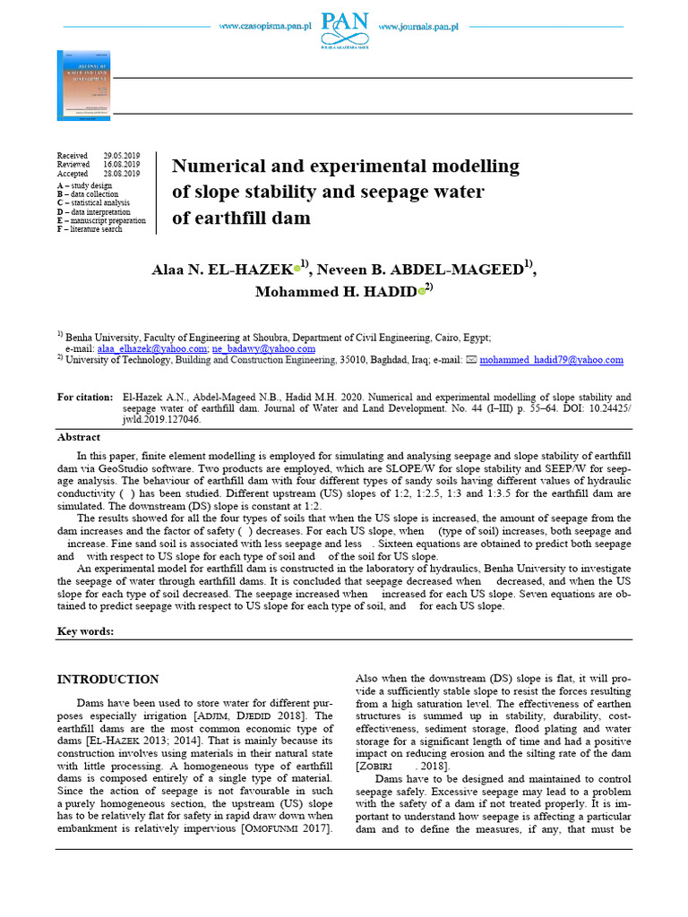 Earthfill Dam Stability and Seepage Analysis | PDF | Soil Mechanics | Dam