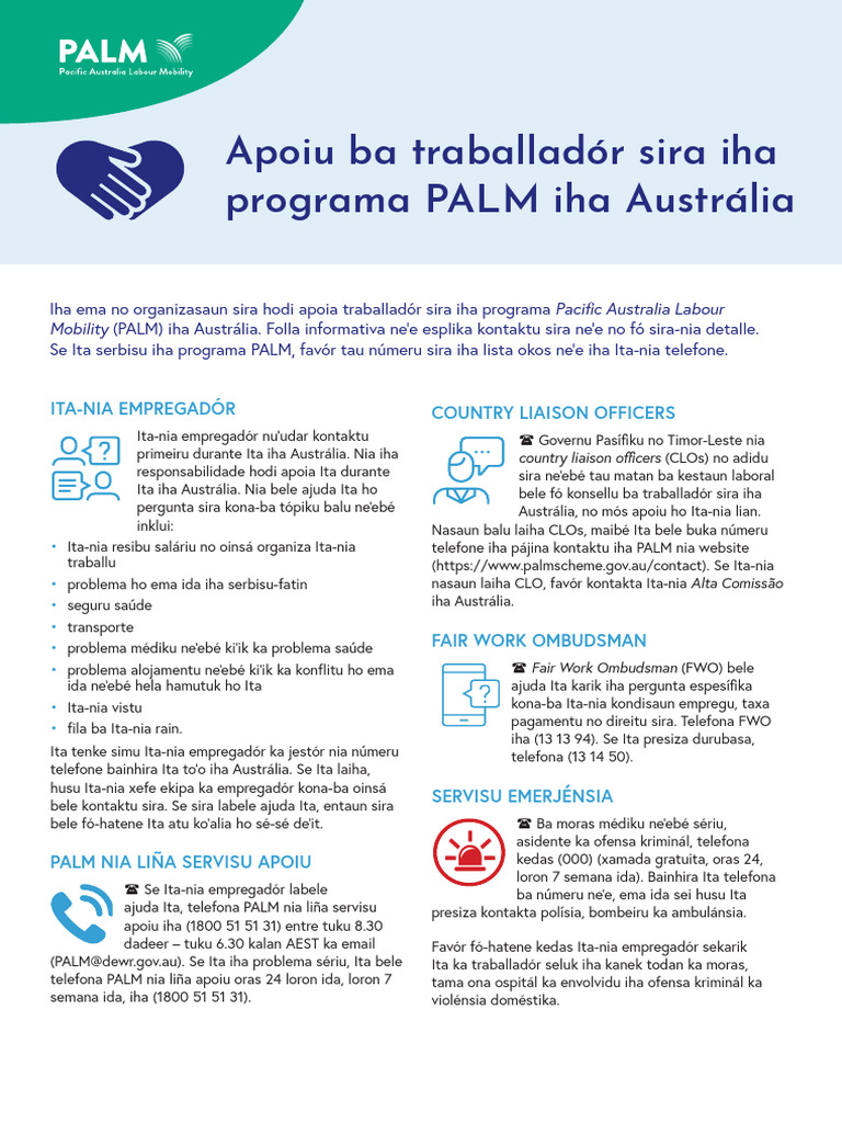 Support For PALM Scheme Workers in Australia - Tetum | PDF