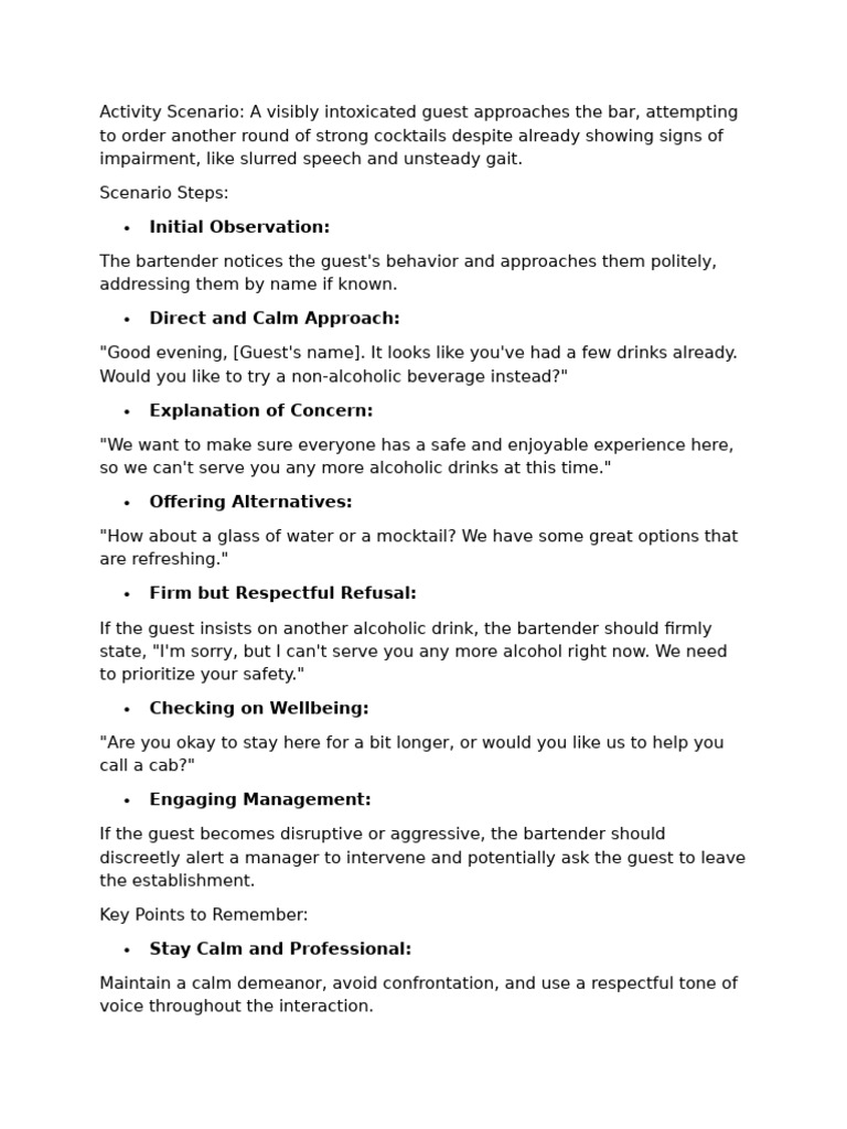 Handling Intoxicated Guests Safely | PDF | Alcohol Intoxication | Bartender