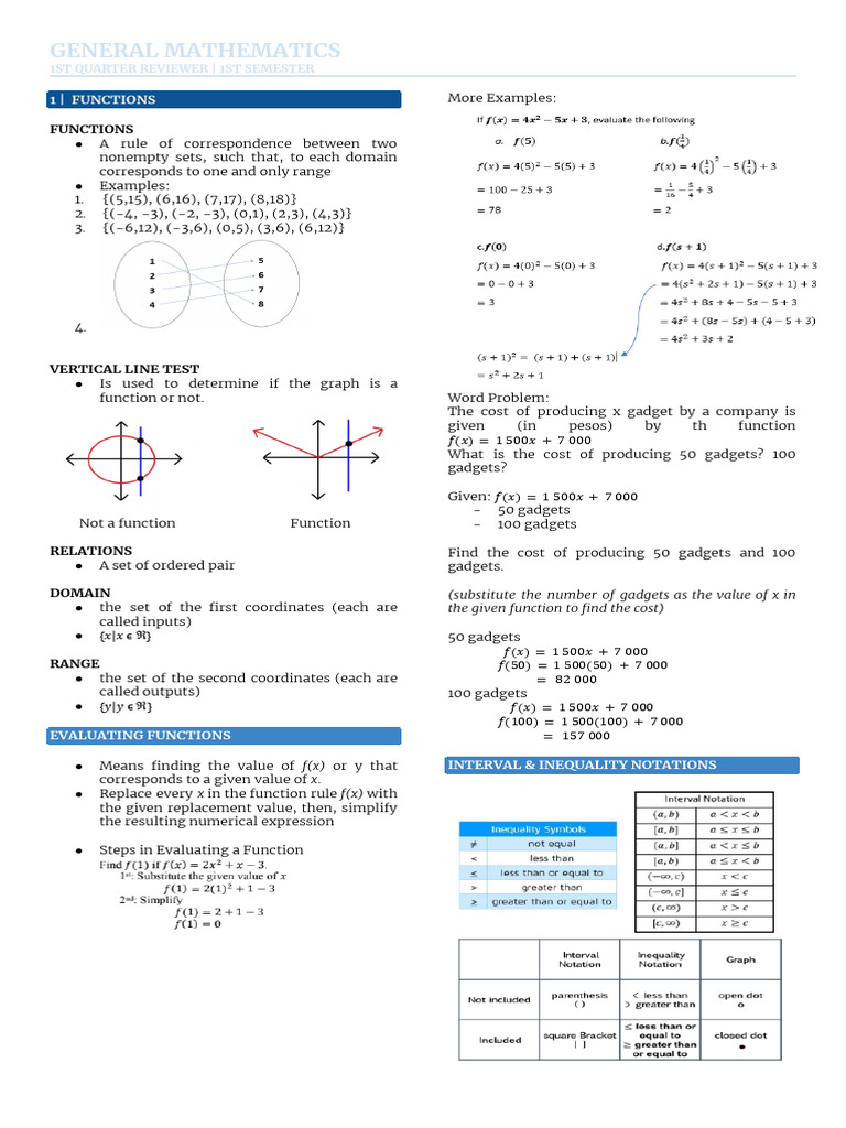 General Mathematics (1st Qa). (2) | PDF | Function (Mathematics) | Rational Number