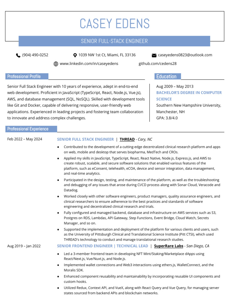 Casey Edens - Senior Full Stack Engineer | PDF | J Query | Information ...