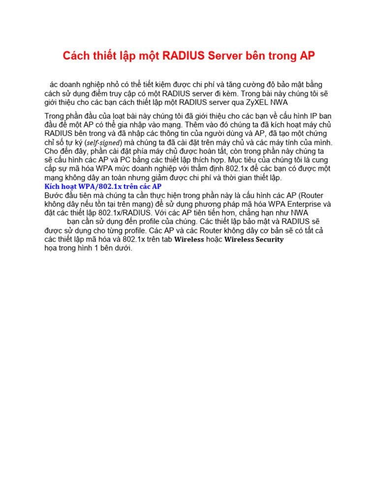 Cách Thiết Lập Một RADIUS Server Bên Trong AP | PDF