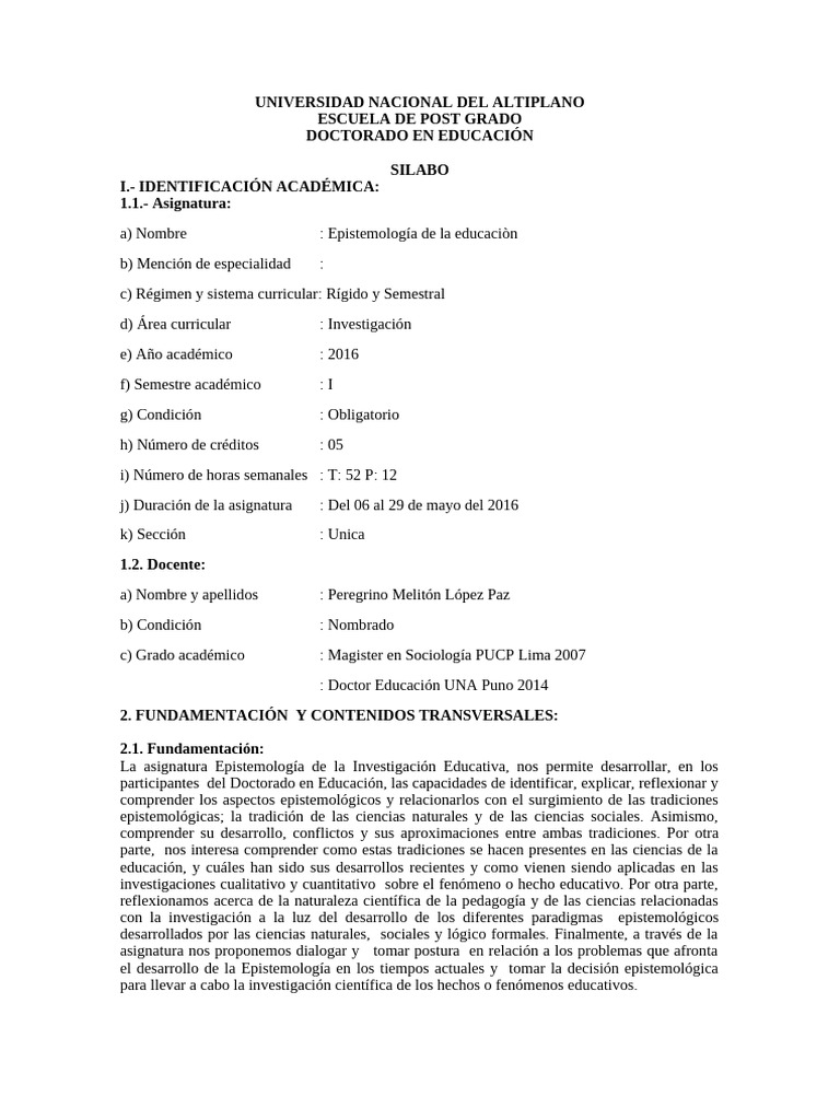 Silabo Doct Edu Epis 2019 | PDF | Epistemología | Pedagogía