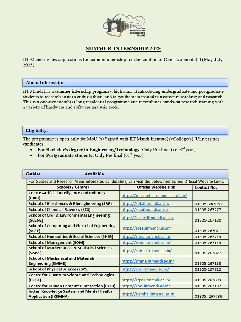Brochure Summer Internship 2025 | PDF | Engineering | Science