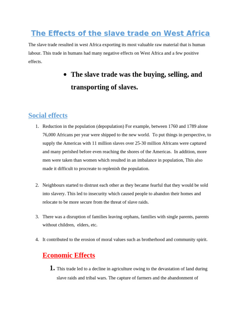 The Effects of The Slave Trade On West Africa | PDF | Slavery ...